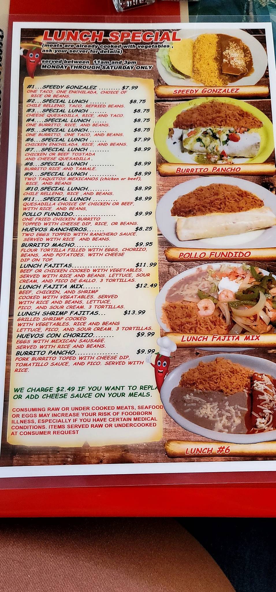 Menu at Dos Primos restaurant, Potosi