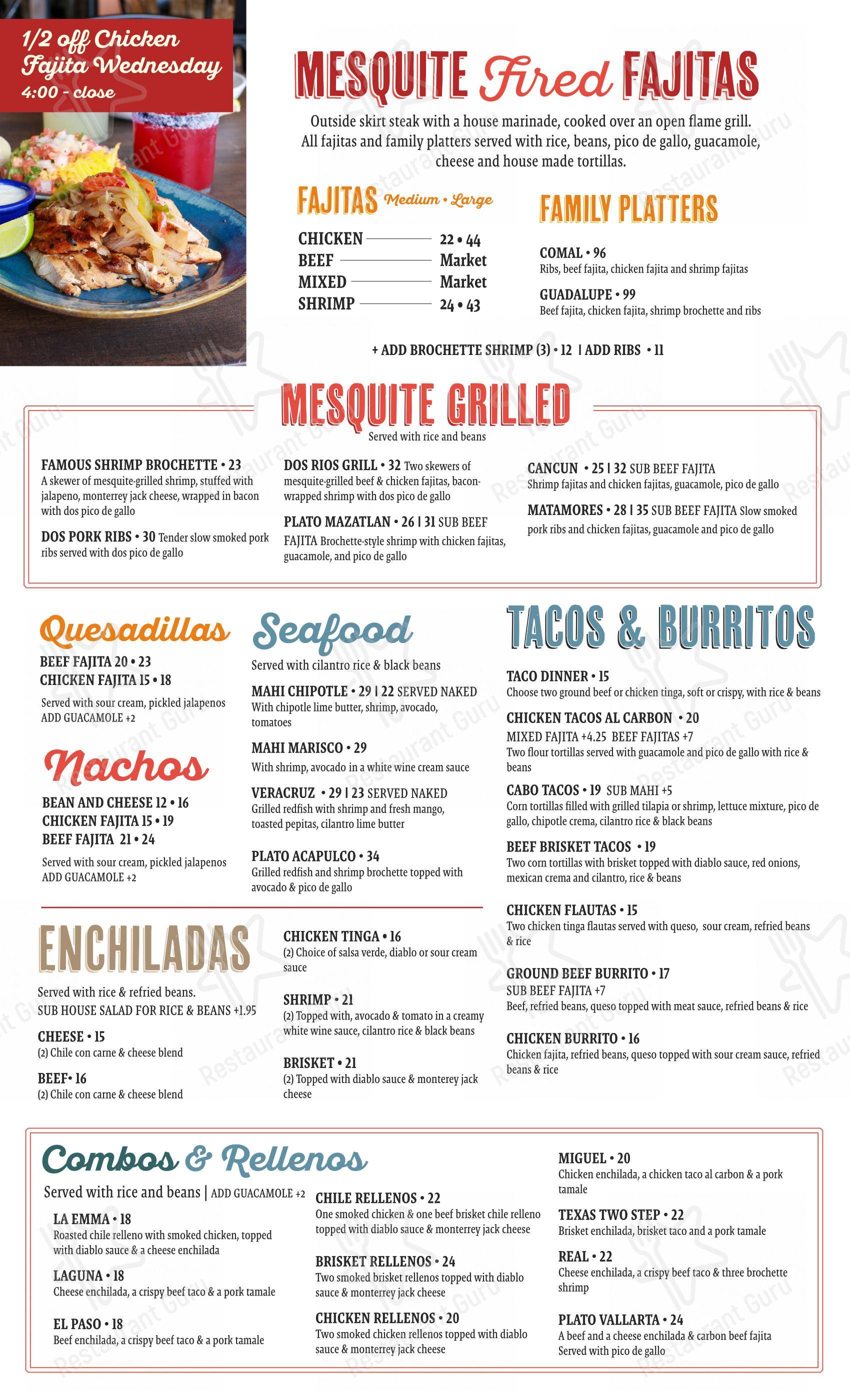Menu at Dos Rios Mexican Bar & Grill, New Braunfels