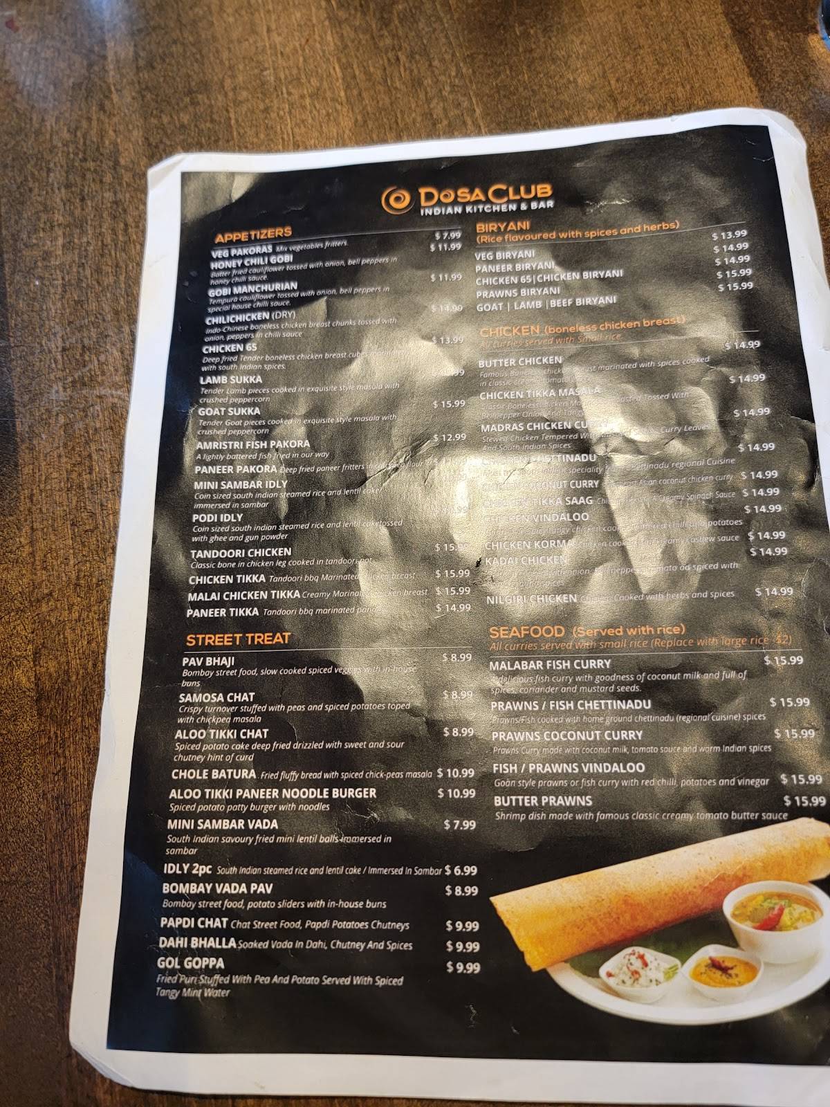 Menu at Dosa club Indian kitchen & Bar, Abbotsford