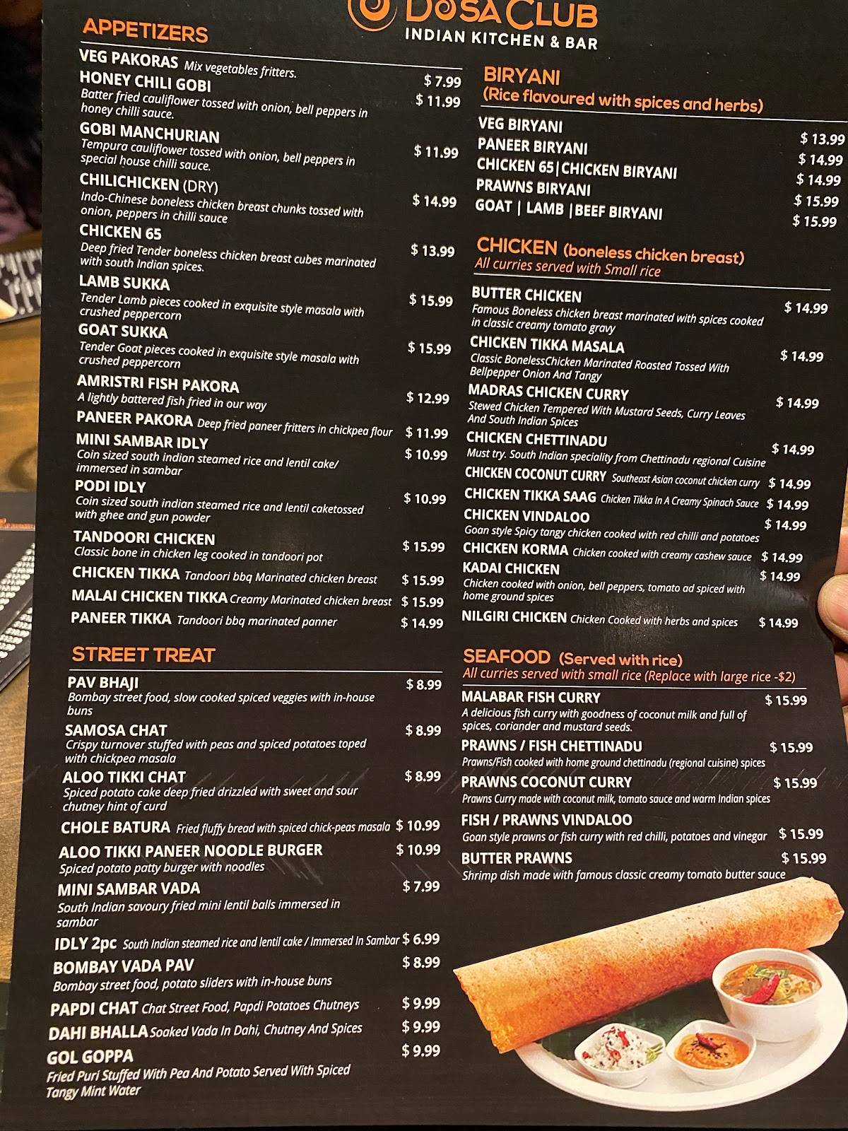 Menu at Dosa club Indian kitchen & Bar, Abbotsford