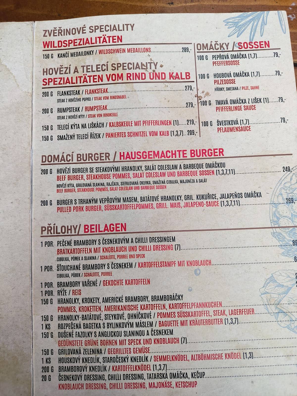 Menu at The Old Inn restaurant, Doubice