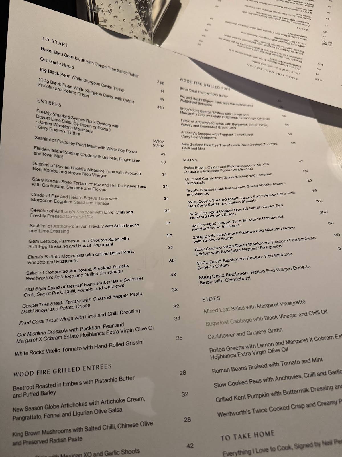 Menu at Margaret restaurant, Double Bay