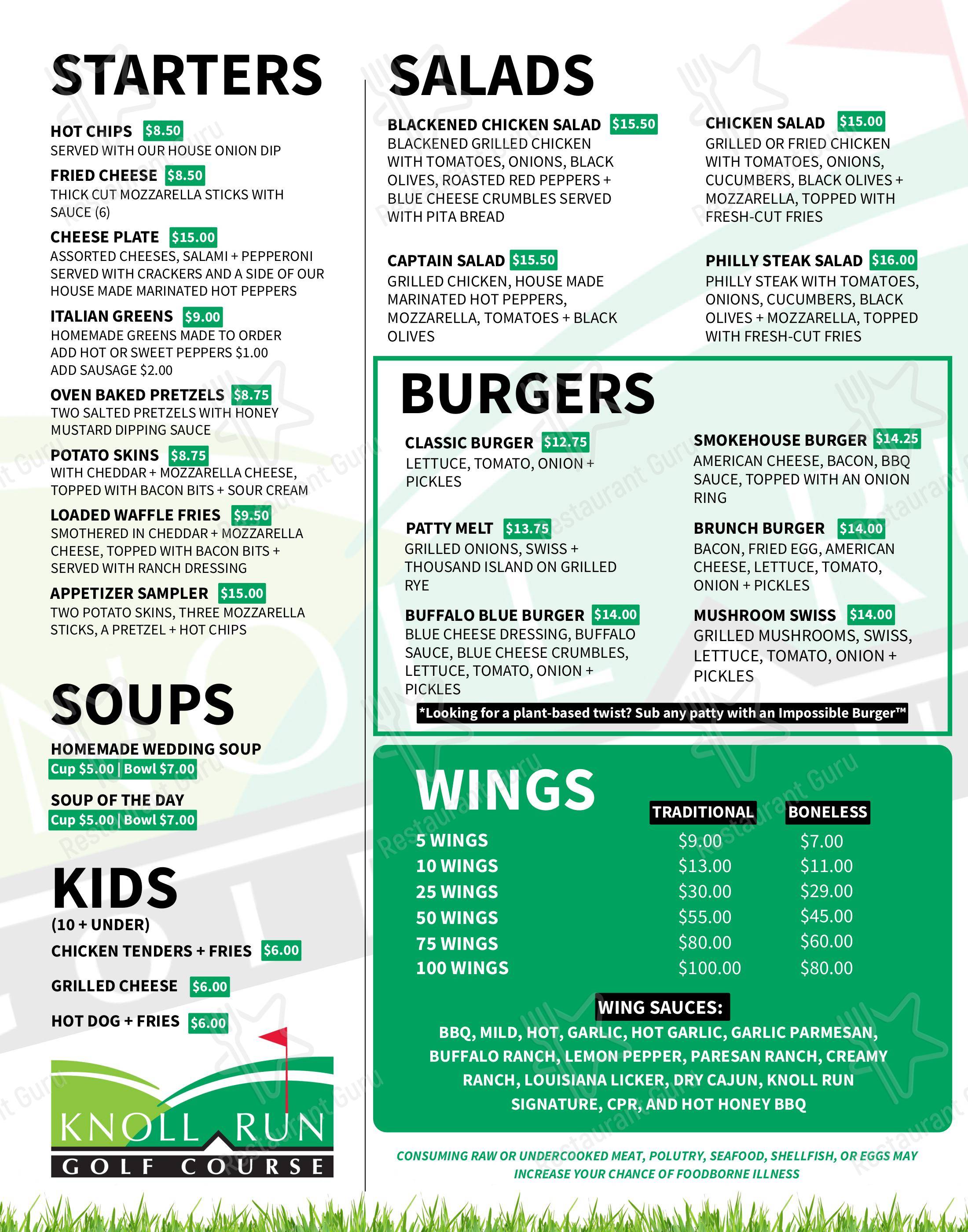 Menu at Double Eagle at Knoll Run pub & bar, Youngstown