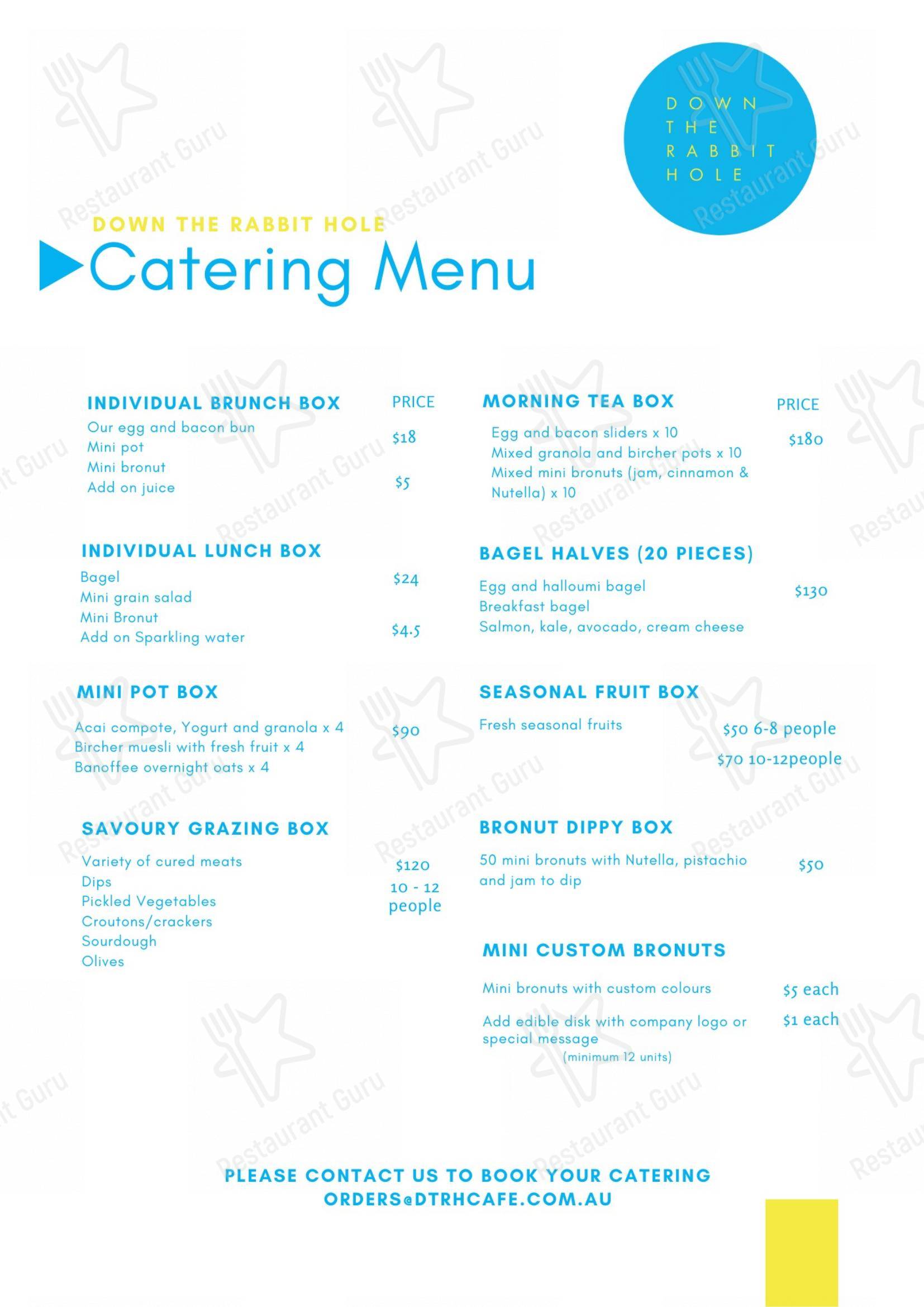Menu at Down The Rabbit Hole Cafe, Templestowe