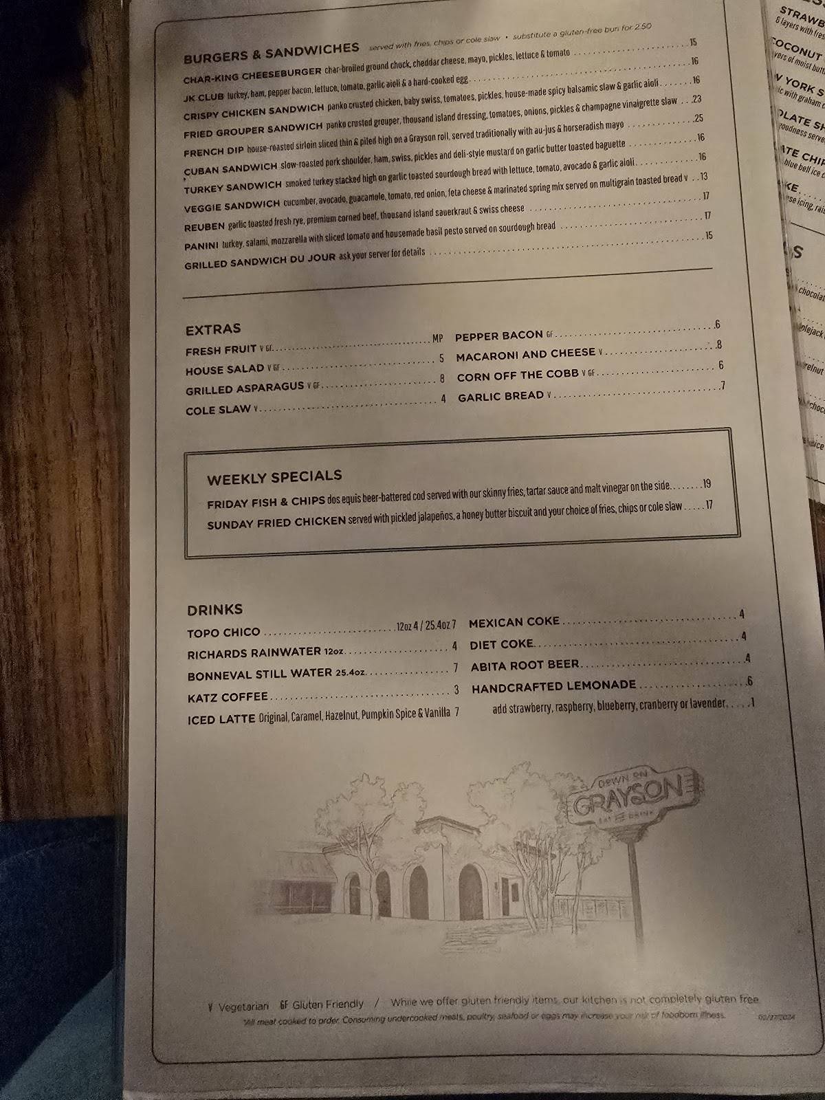 Menu at Down on Grayson pub & bar, San Antonio