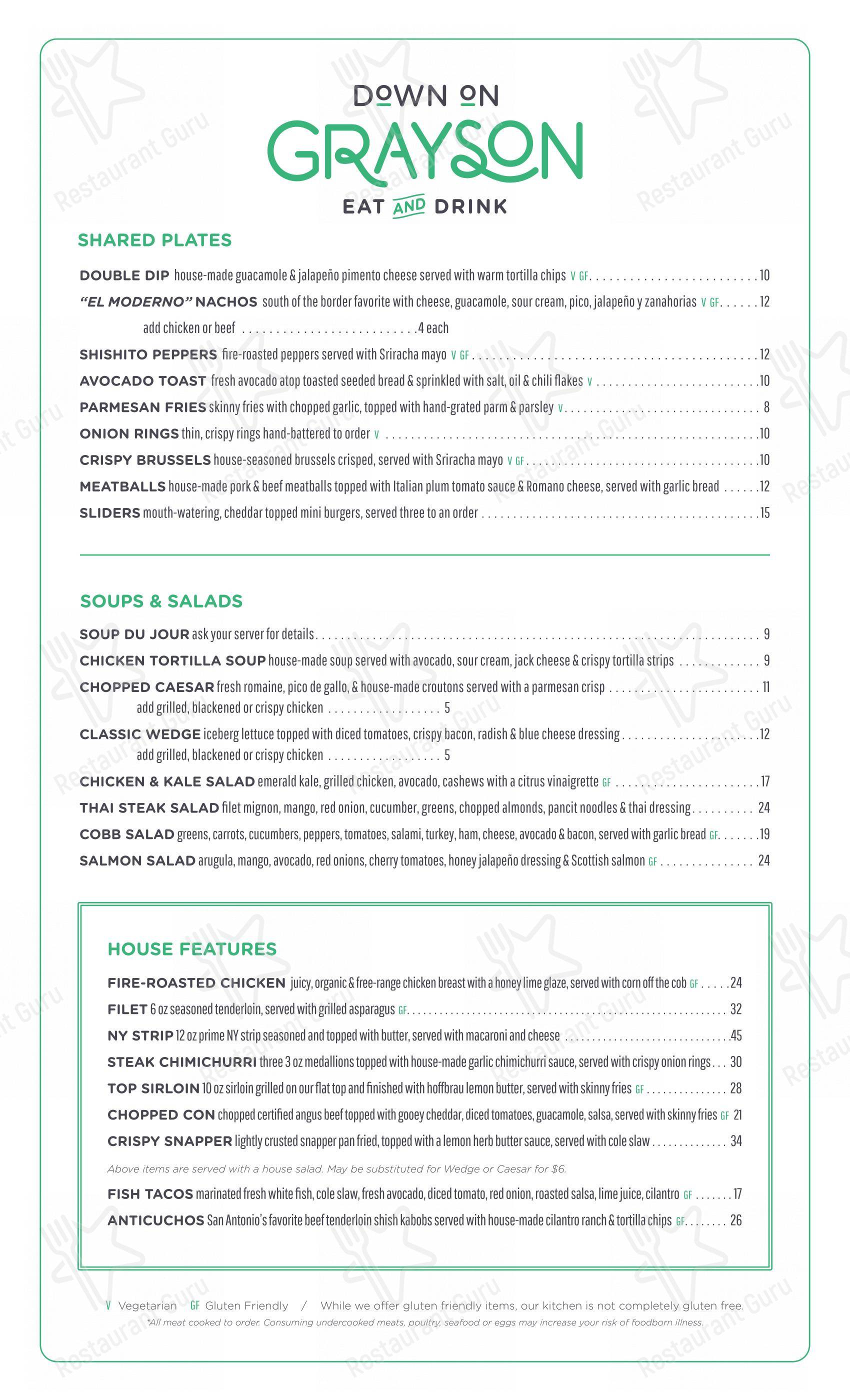 Menu at Down on Grayson pub & bar, San Antonio
