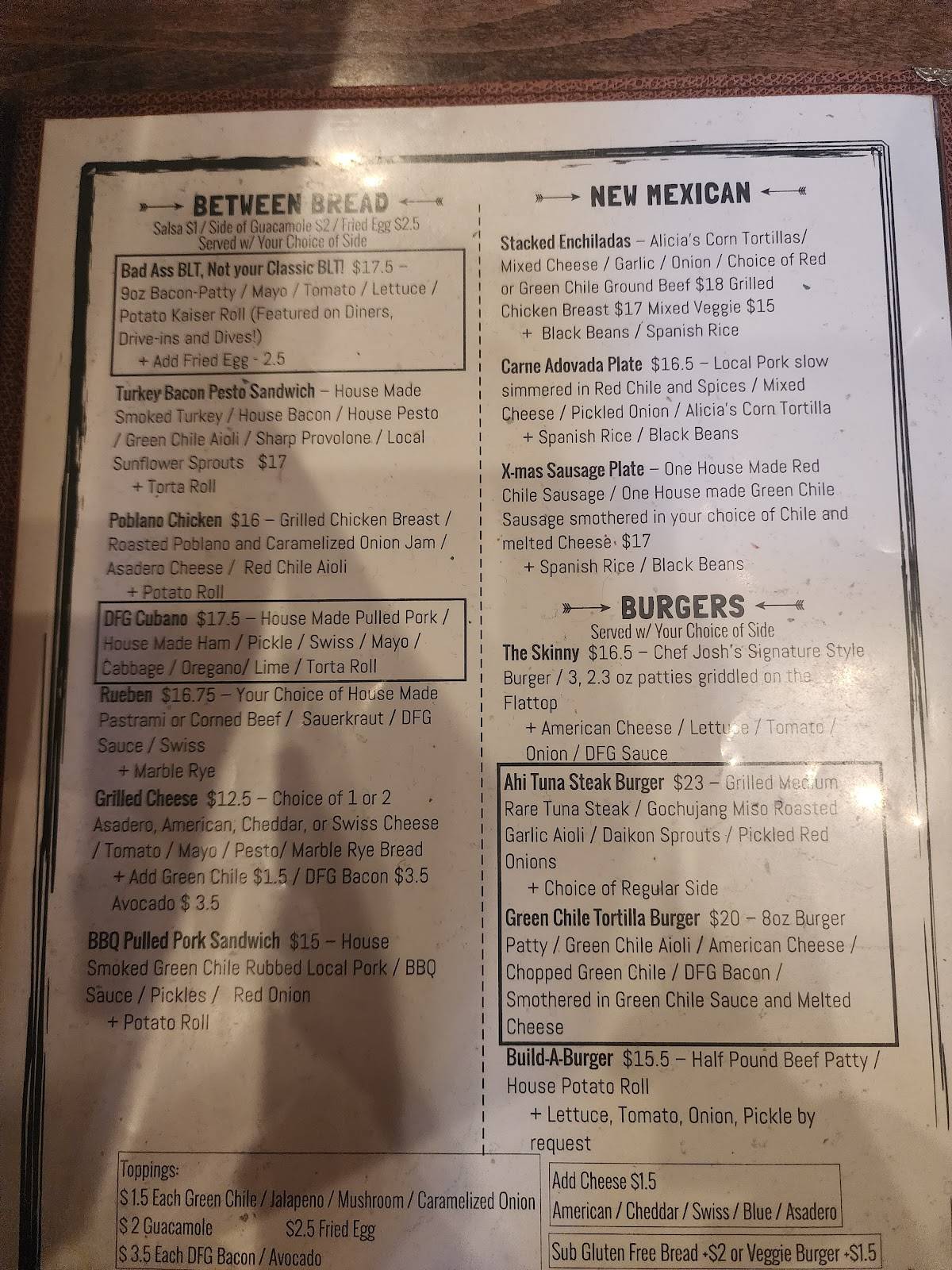 Menu at Dr. Field Goods pub & bar, Santa Fe, 187 Paseo De Peralta