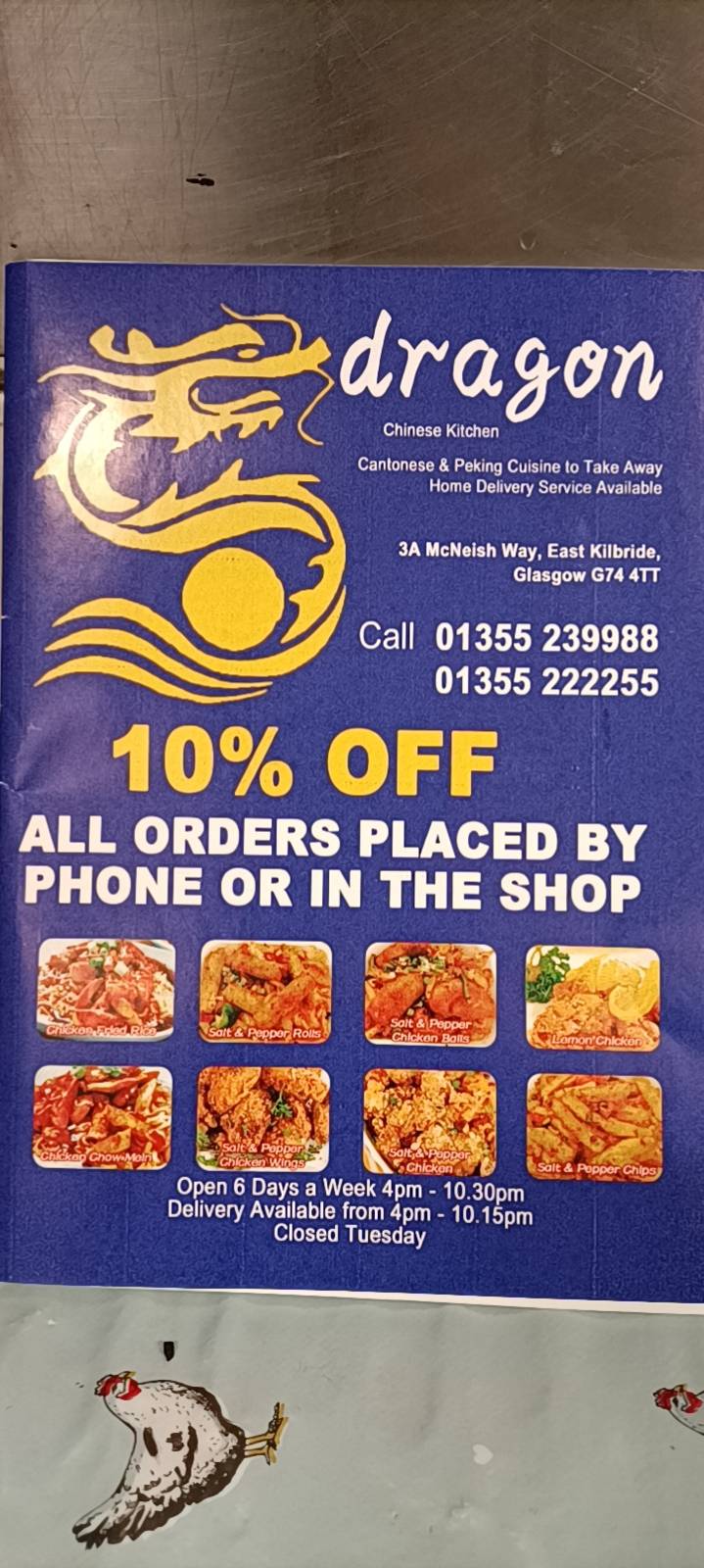 Menu at Dragon Chinese Kitchen fast food, Glasgow, 3 MacNeish Way