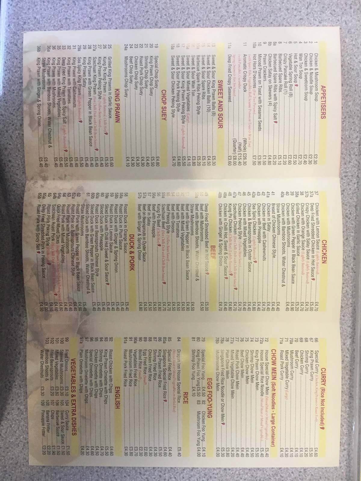 Menu at Dragon Inn fast food, Worthing
