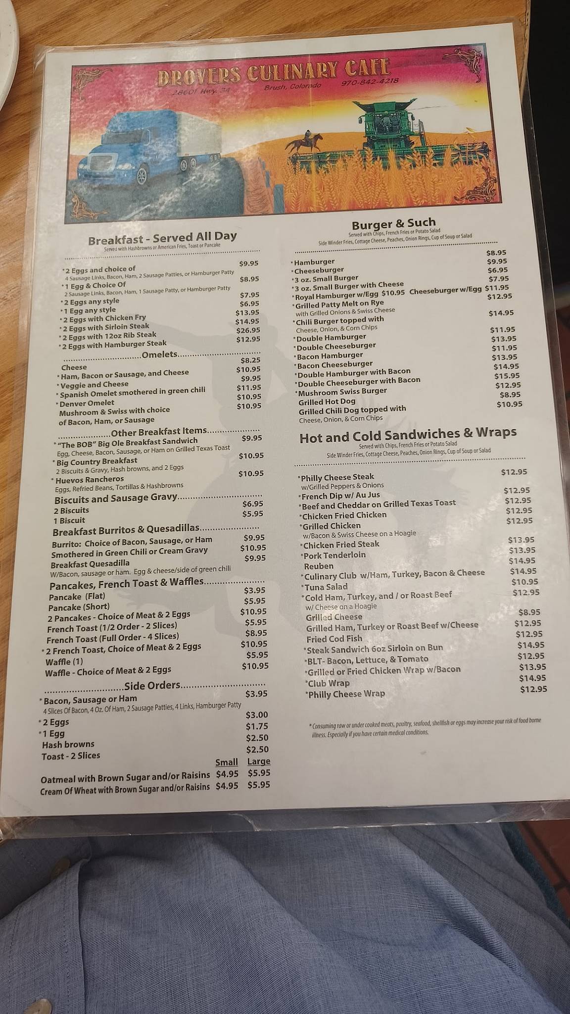 Menu at Drovers Restaurant, Brush, US-34