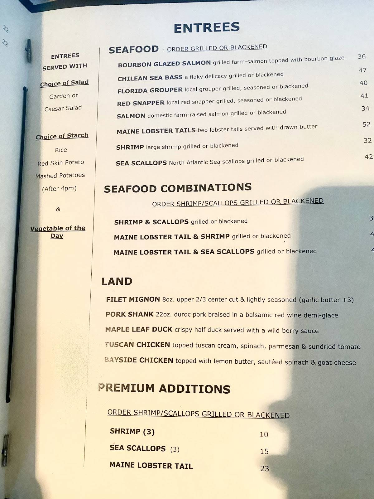 Menu at Dry Dock Waterfront Grill restaurant, Longboat Key