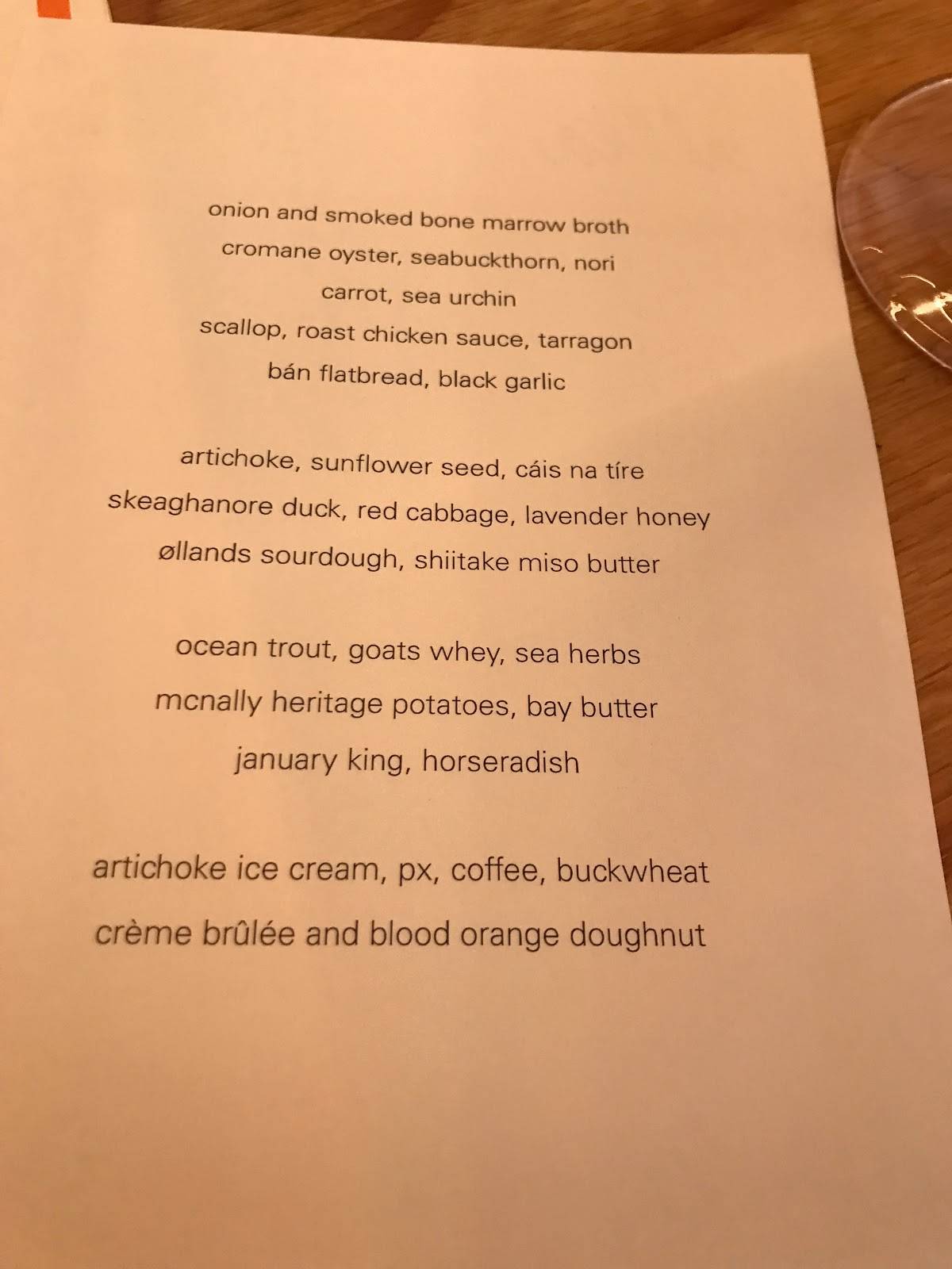 Menu at allta restaurant, Dublin