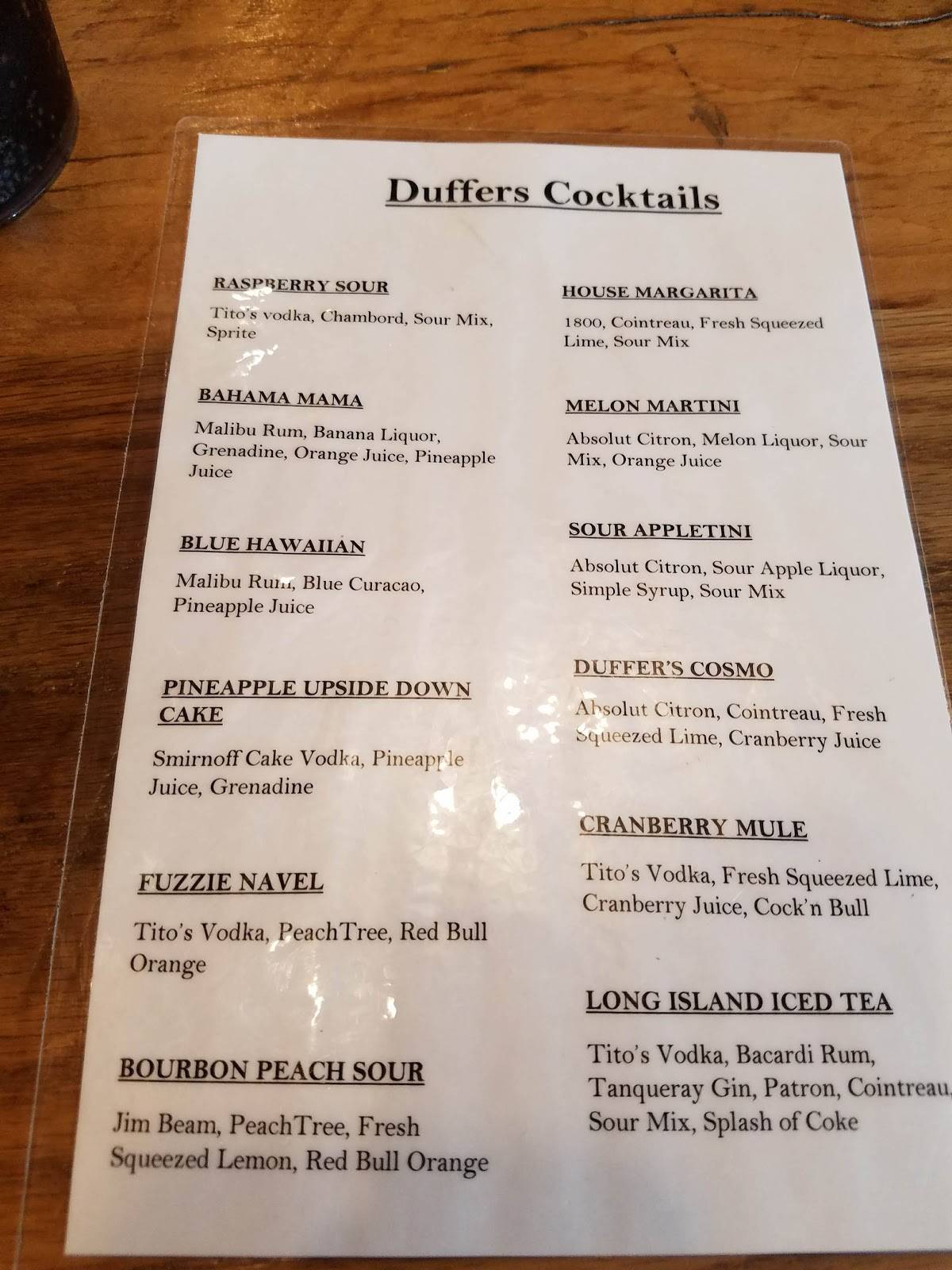Menu at Duffer's Restaurant And Pub, Fredericktown