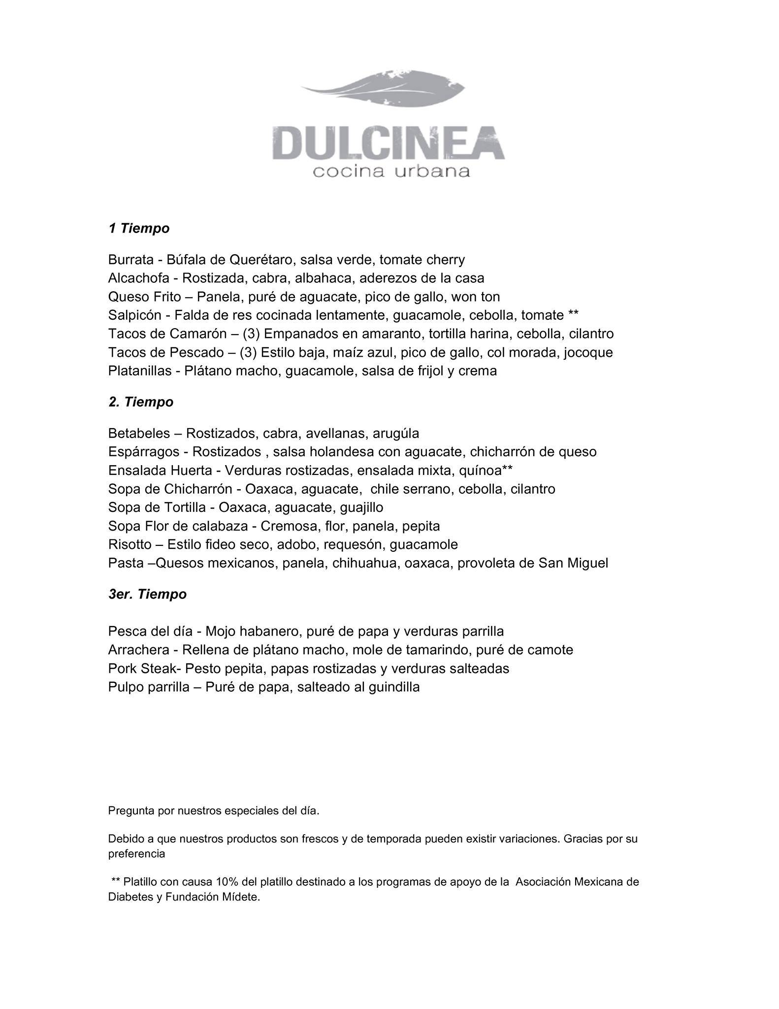 Menu at Dulcinea restaurant, Ciudad López Mateos, Oscar Wilde 29