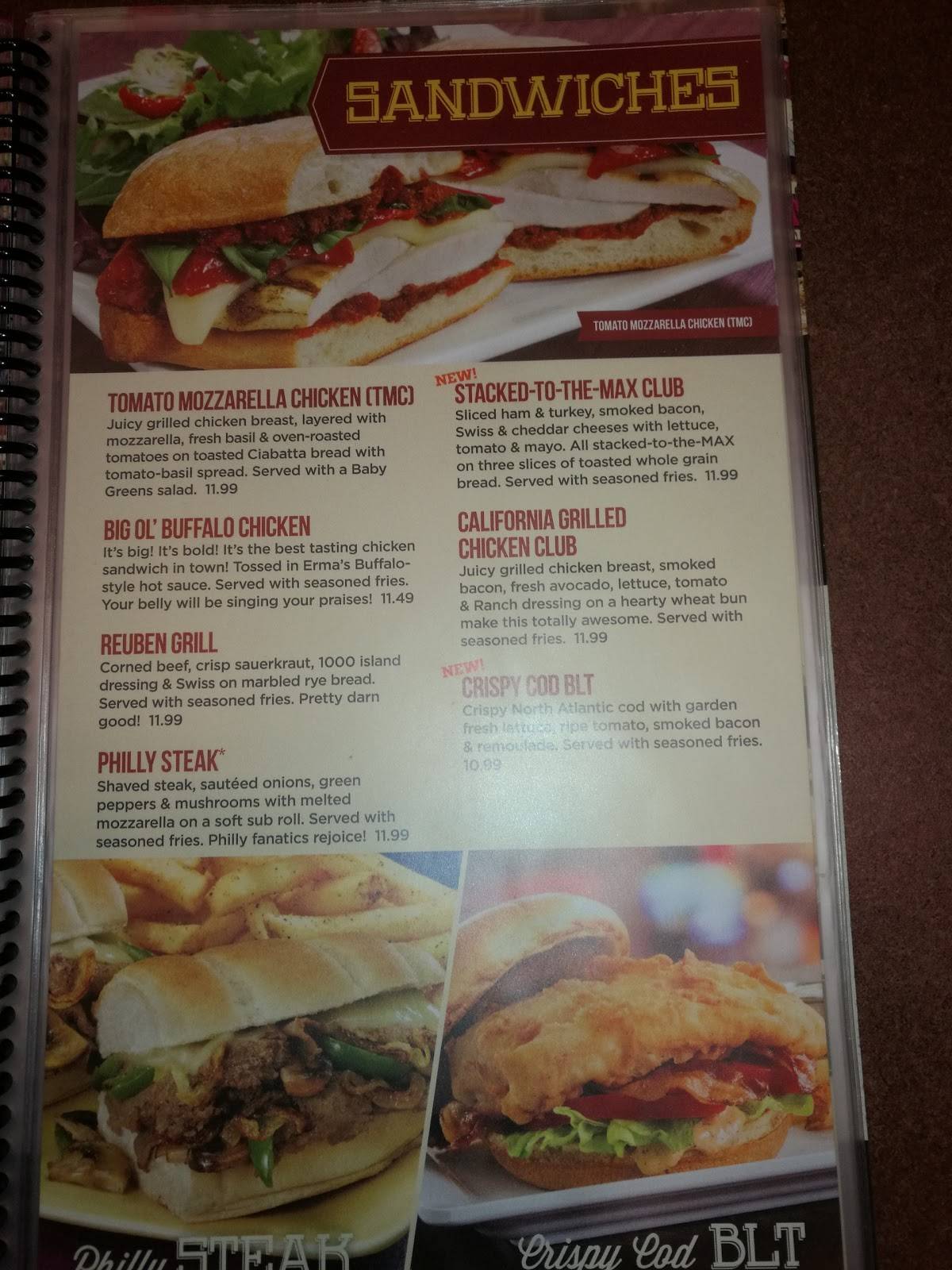 Menu at Max & Erma's restaurant, Dulles, Autopilot Dr