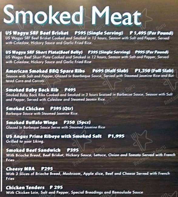 Menu at Dumbo Smoke restaurant, Santa Rosa, Vista Mall