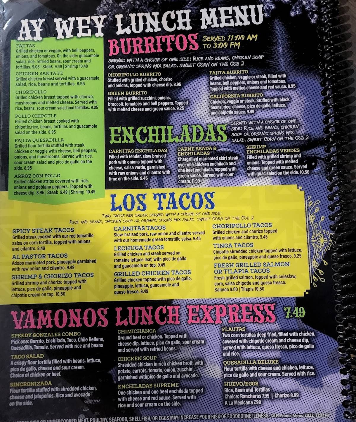 Menu at Ay Wey Mexican Kitchen + Tequila restaurant, Dunn