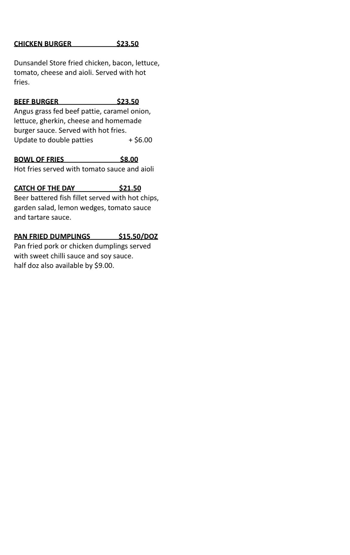 Menu at Dunsandel Café & Store cafe, Dunsandel