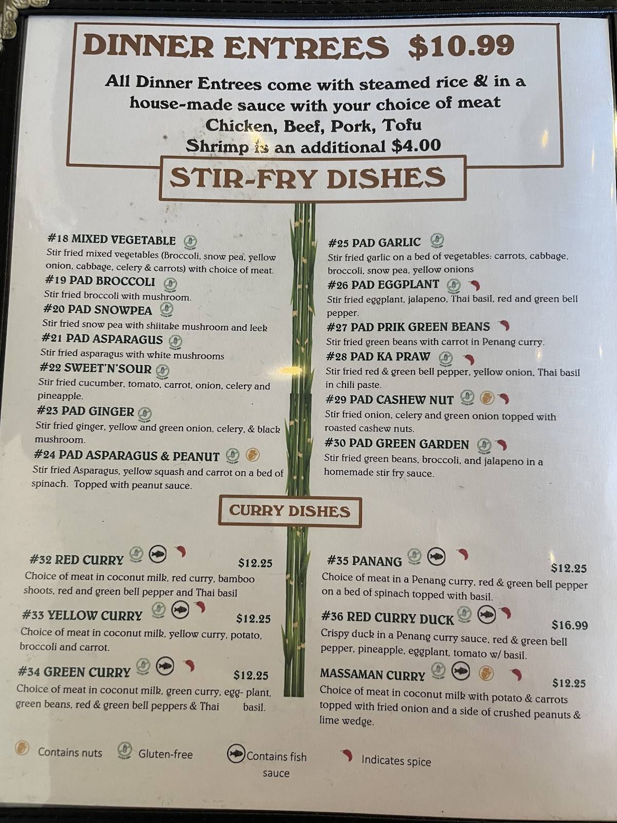 Menu at Dusit Thai Cuisine restaurant, Mountain Home