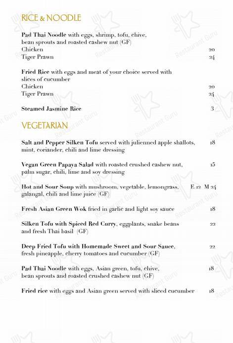 Carta de Dusit Thai Restaurant, Northbridge