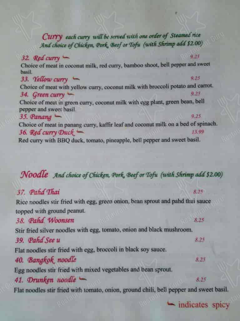 Carta del restaurante Dusit Thai Cuisine, Mountain Home