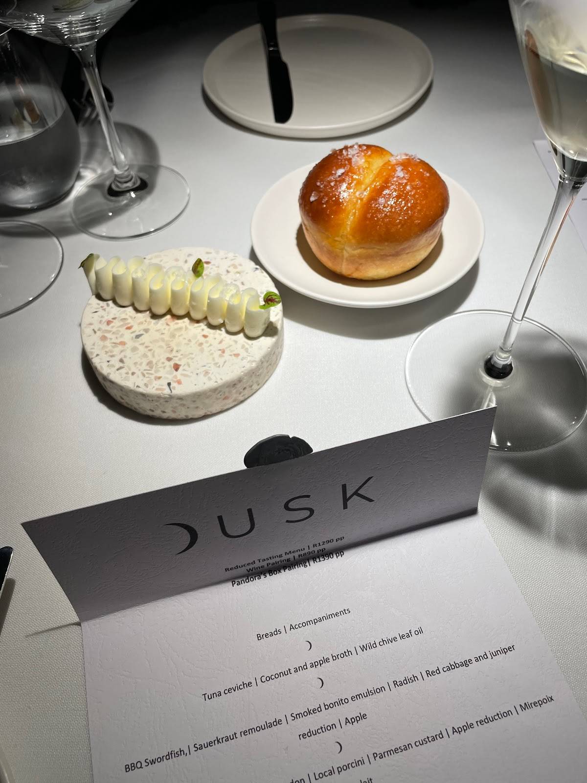 Menu at Dusk Restaurant, Stellenbosch