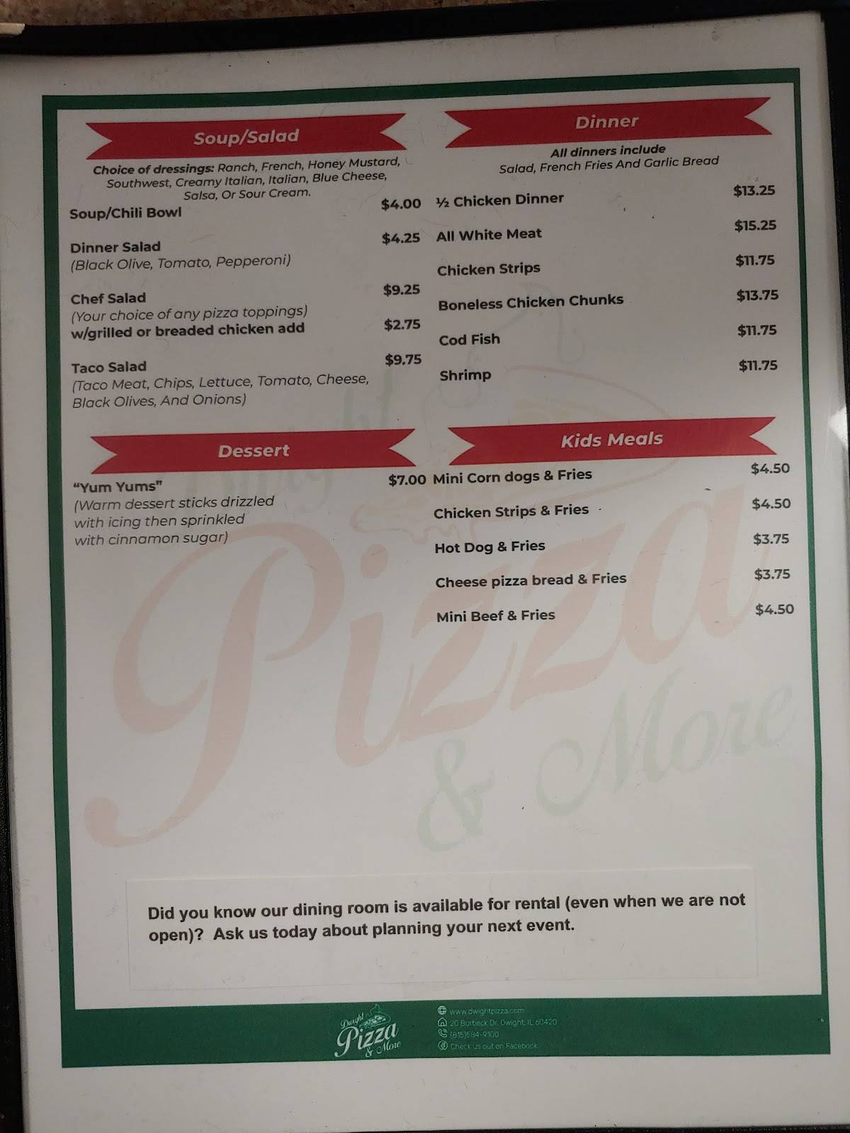 Menu at Dwight Pizza & More pizzeria, Dwight