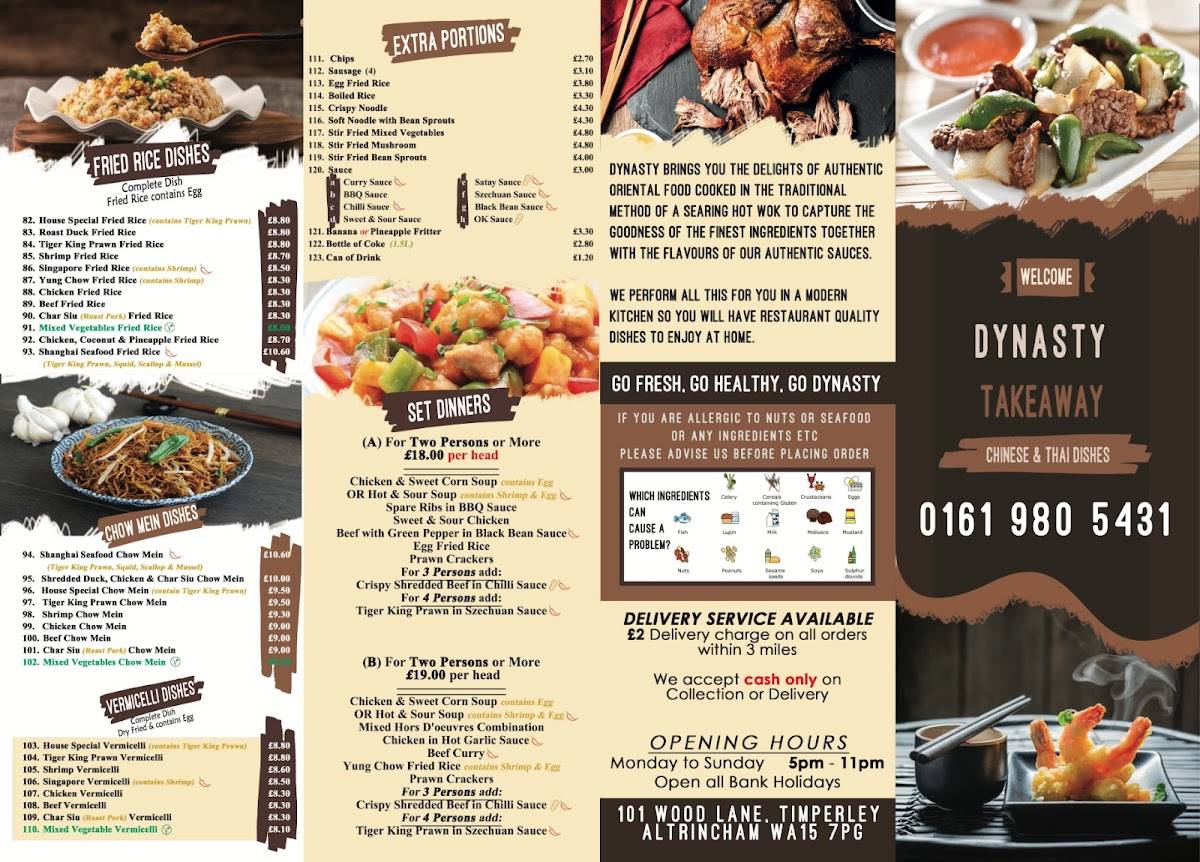 Menu at Dynasty Chinese & Thai Takeaway restaurant, Altrincham, 101 Wood Ln
