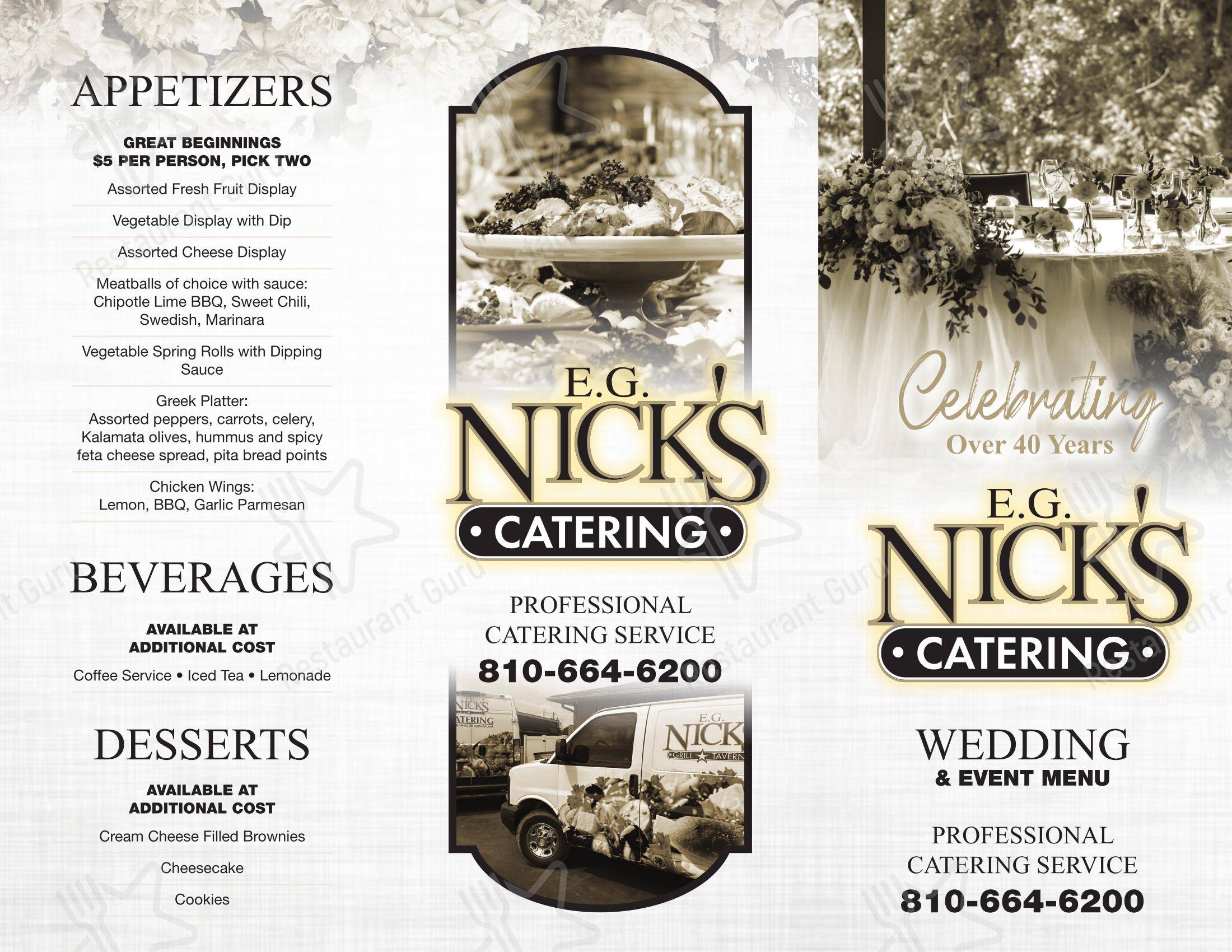 Menu at E.G. Nicks Grill & Tavern pub & bar, Lapeer