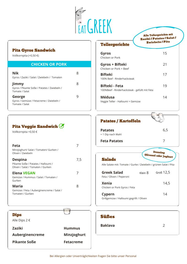 Speisekarte von EAT GREEK City restaurant, Kassel