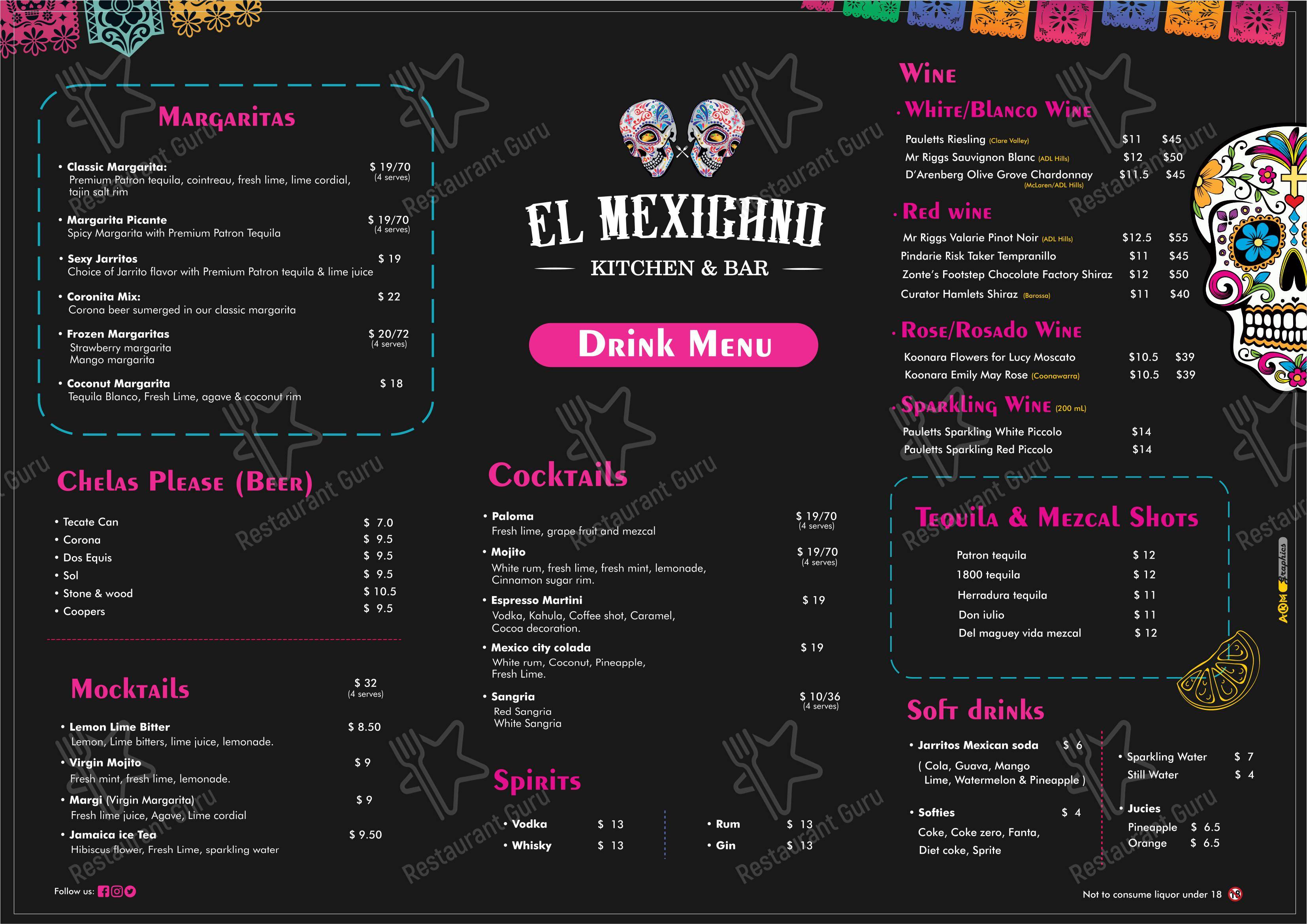 Menu at EL Mexicano Geelong restaurant, Geelong