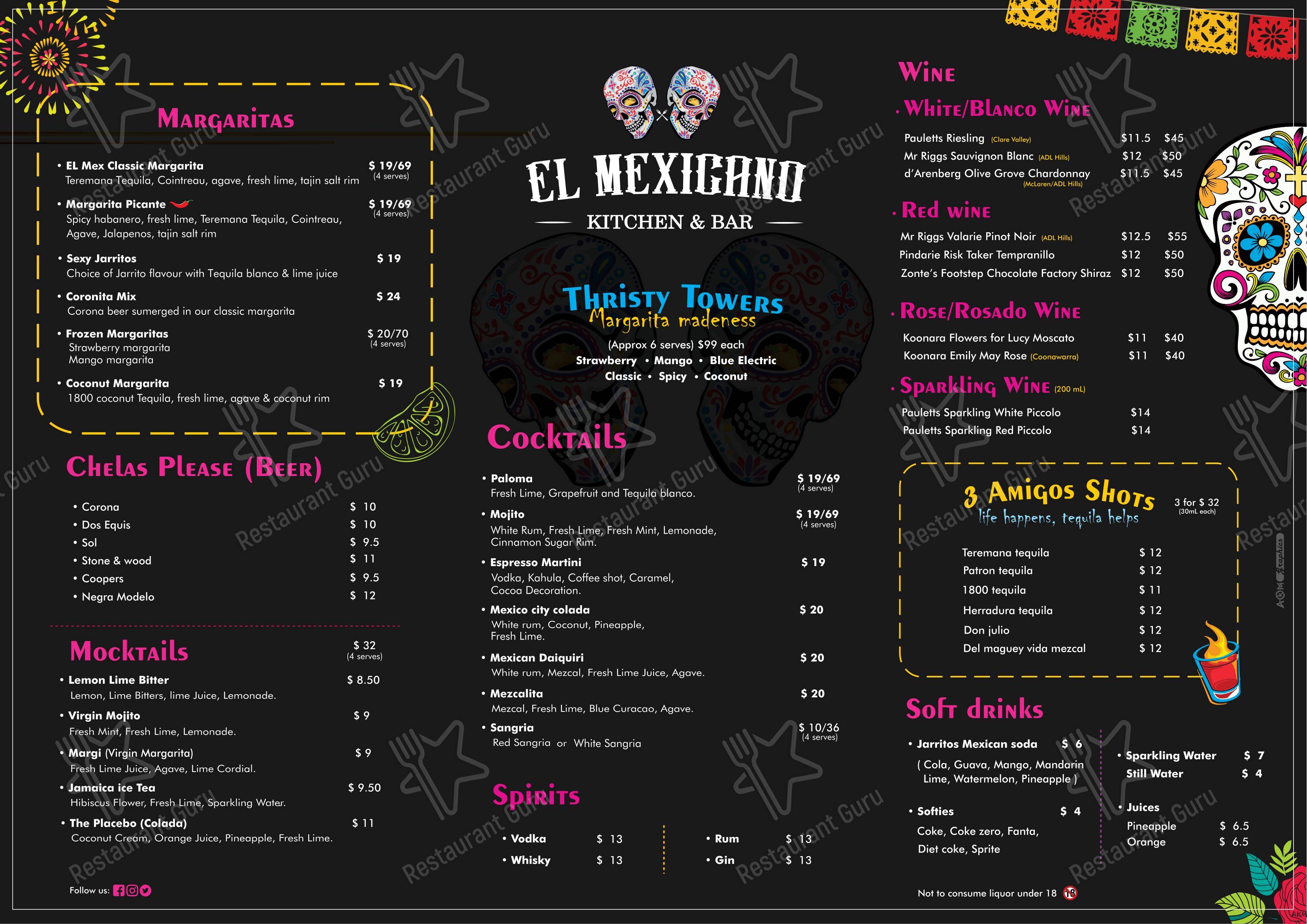 Menu at EL Mexicano Geelong restaurant, Geelong
