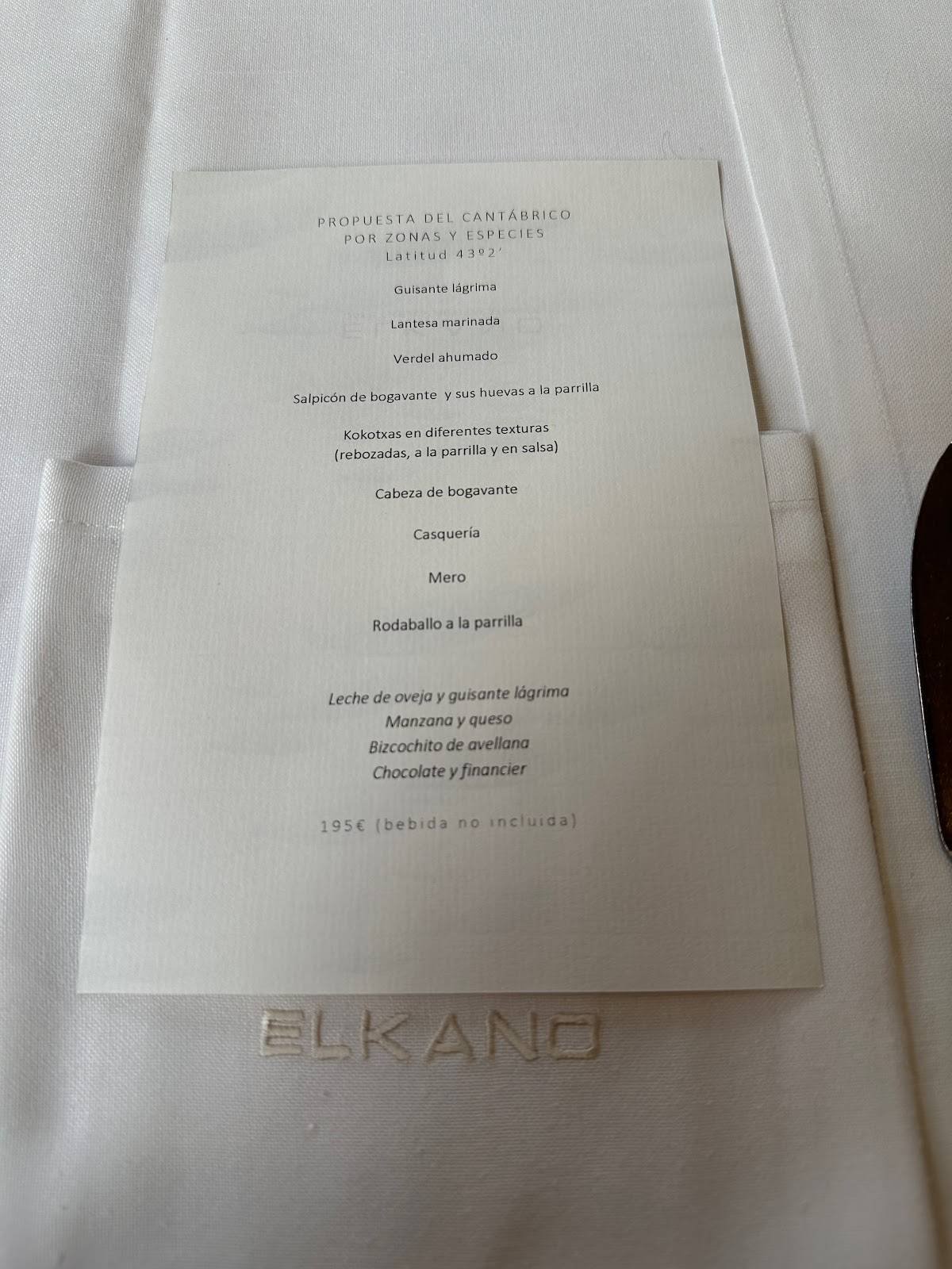 Menu at ELKANO steakhouse, Getaria, Herrerieta Kalea