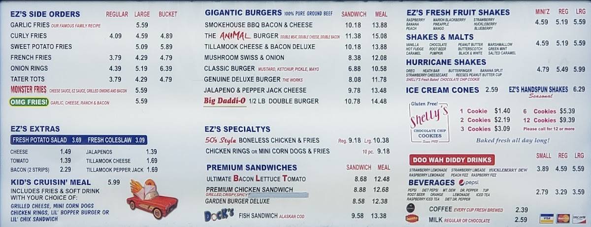 Menu at EZ's Burger Deluxe restaurant, Wenatchee