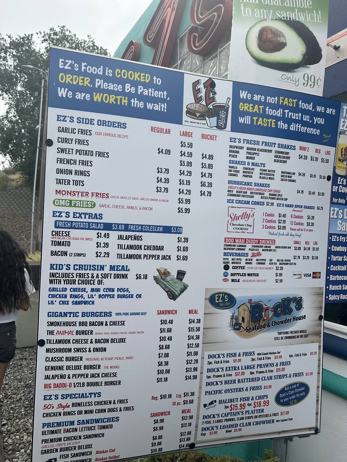Menu at EZ's Burger Deluxe restaurant, Wenatchee