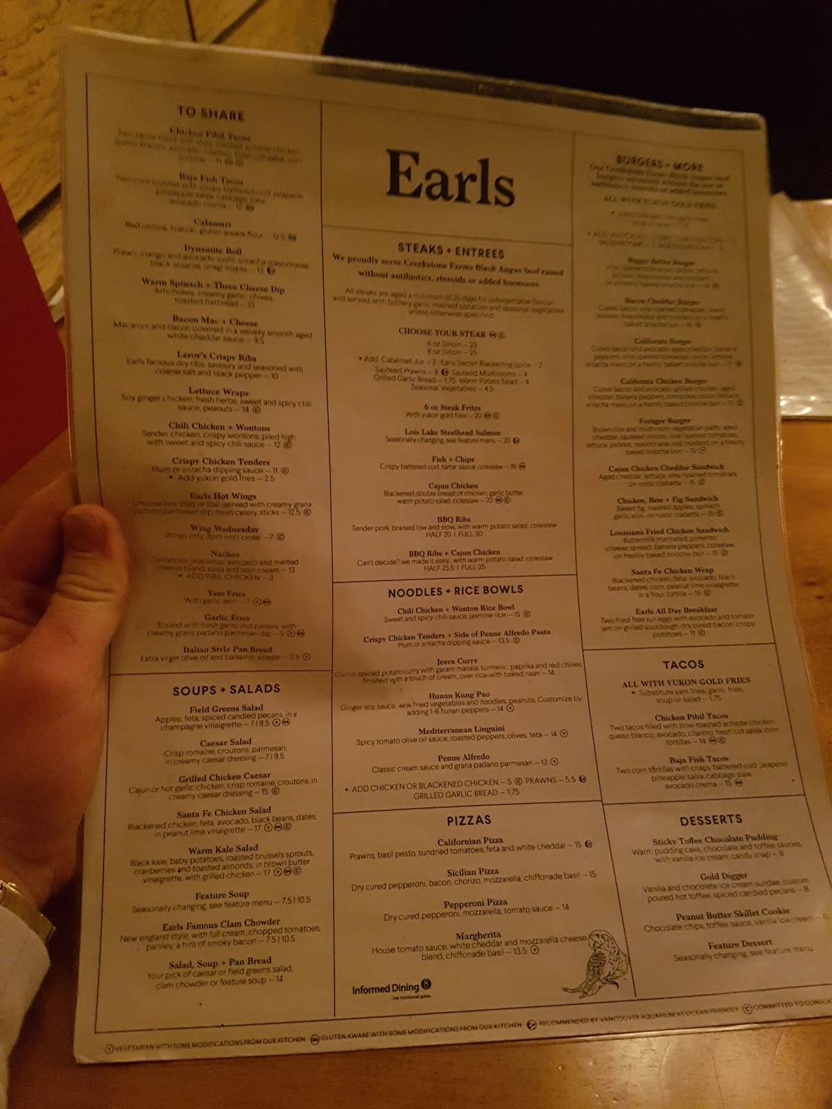 Menu at Earls Kitchen + Bar, Chilliwack, Luckakuck Way