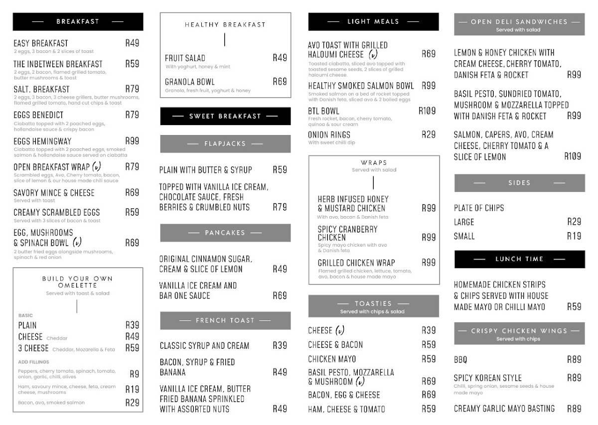 Menu at Salt. restaurant, East London