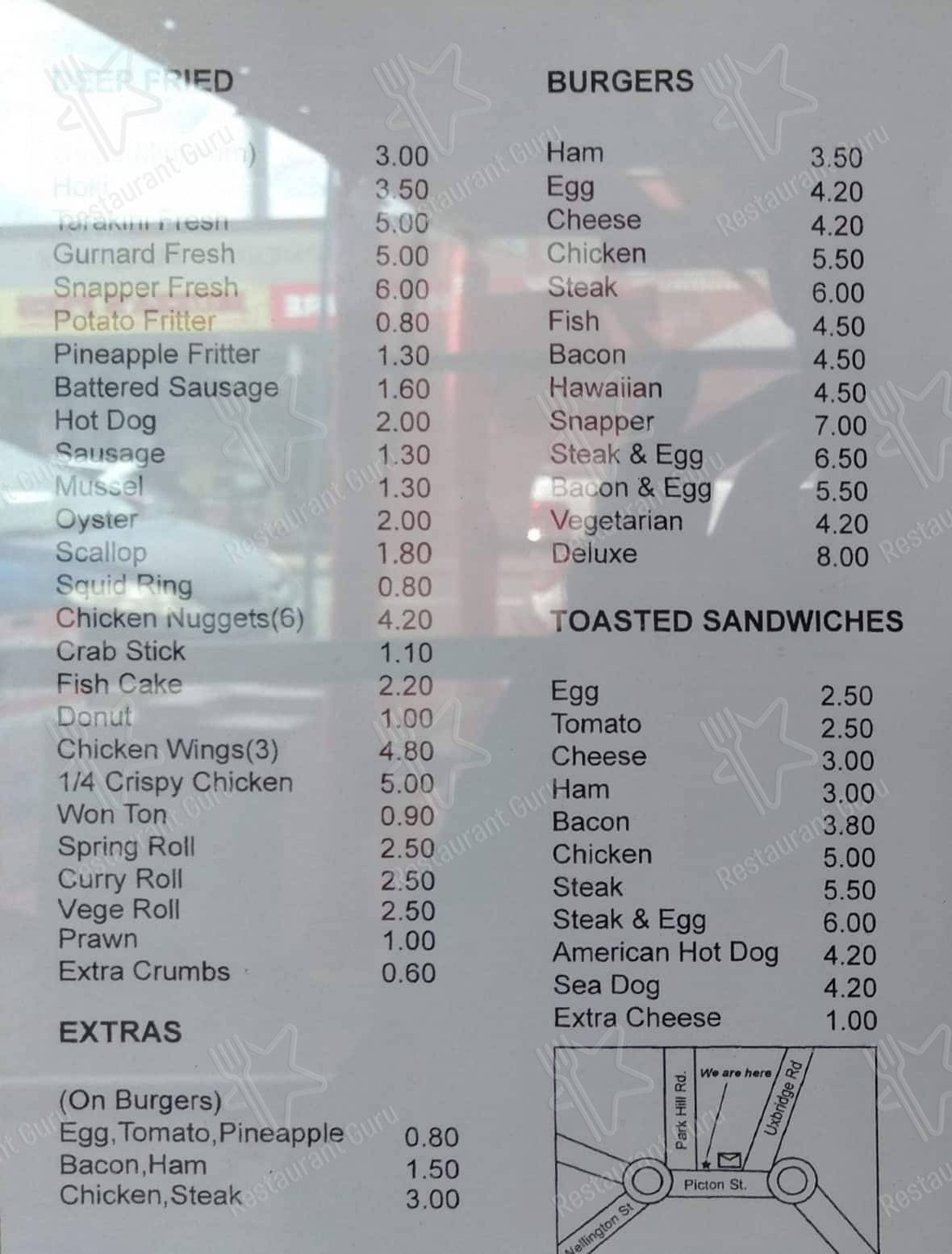 Menu at East Village Takeaway Howick restaurant, Auckland