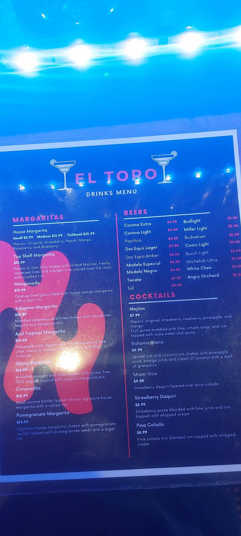 Menu at El Toro Latin Cuisine restaurant, Manistee