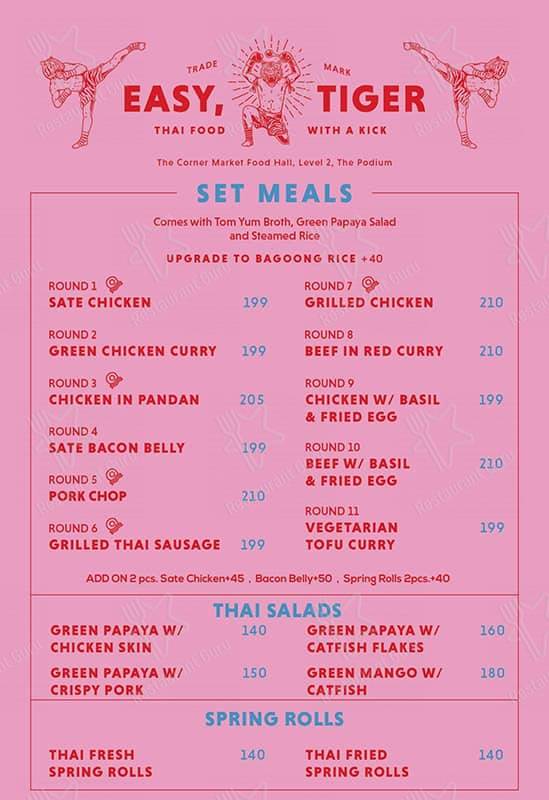 Carta del restaurante Easy, Tiger, Pasig, H3M5+VJR