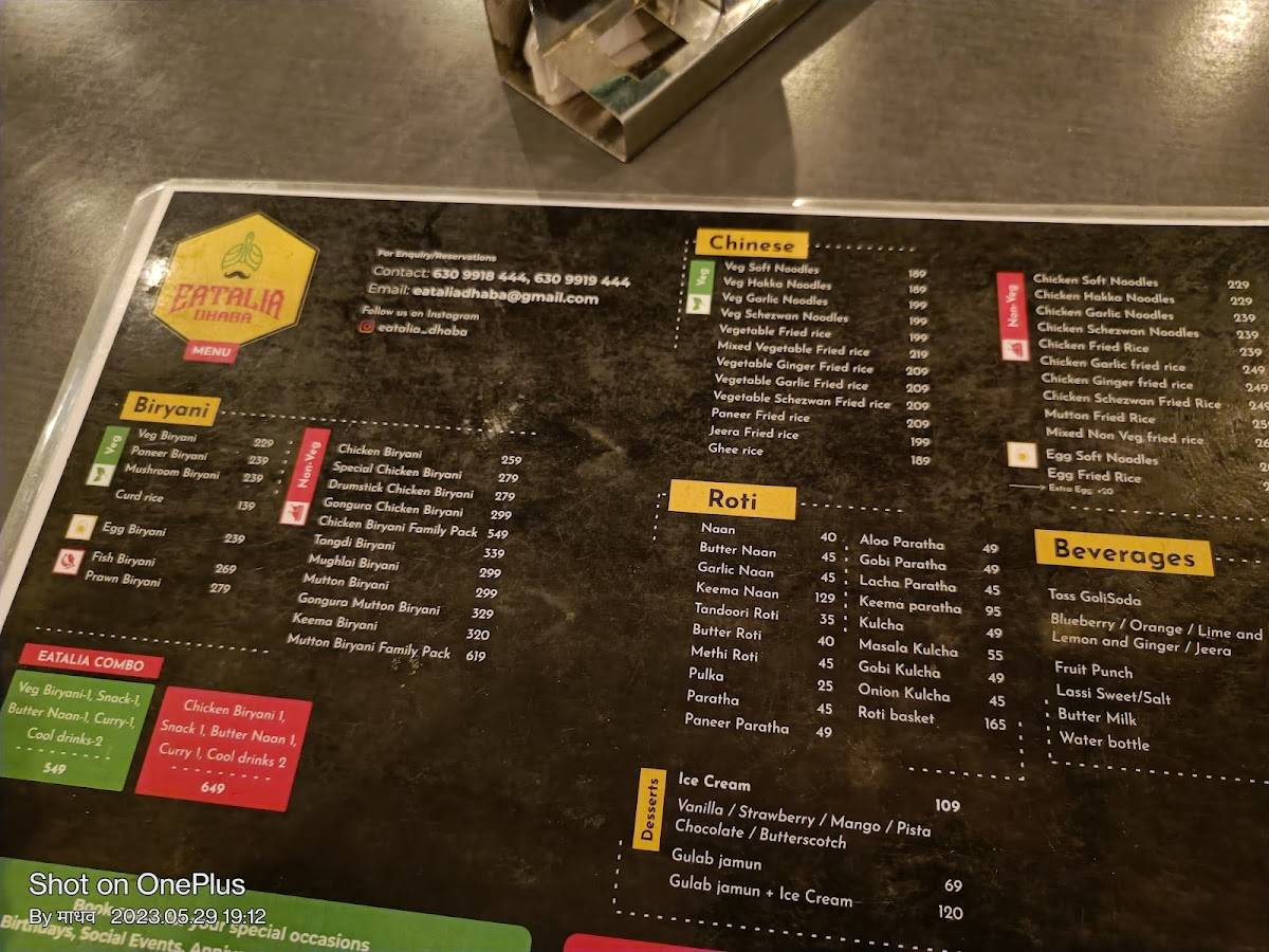 Menu at Eatalia dhaba, Secunderabad