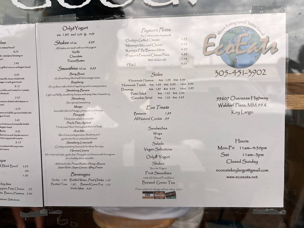 Menu at Eco Eats restaurant, Key Largo