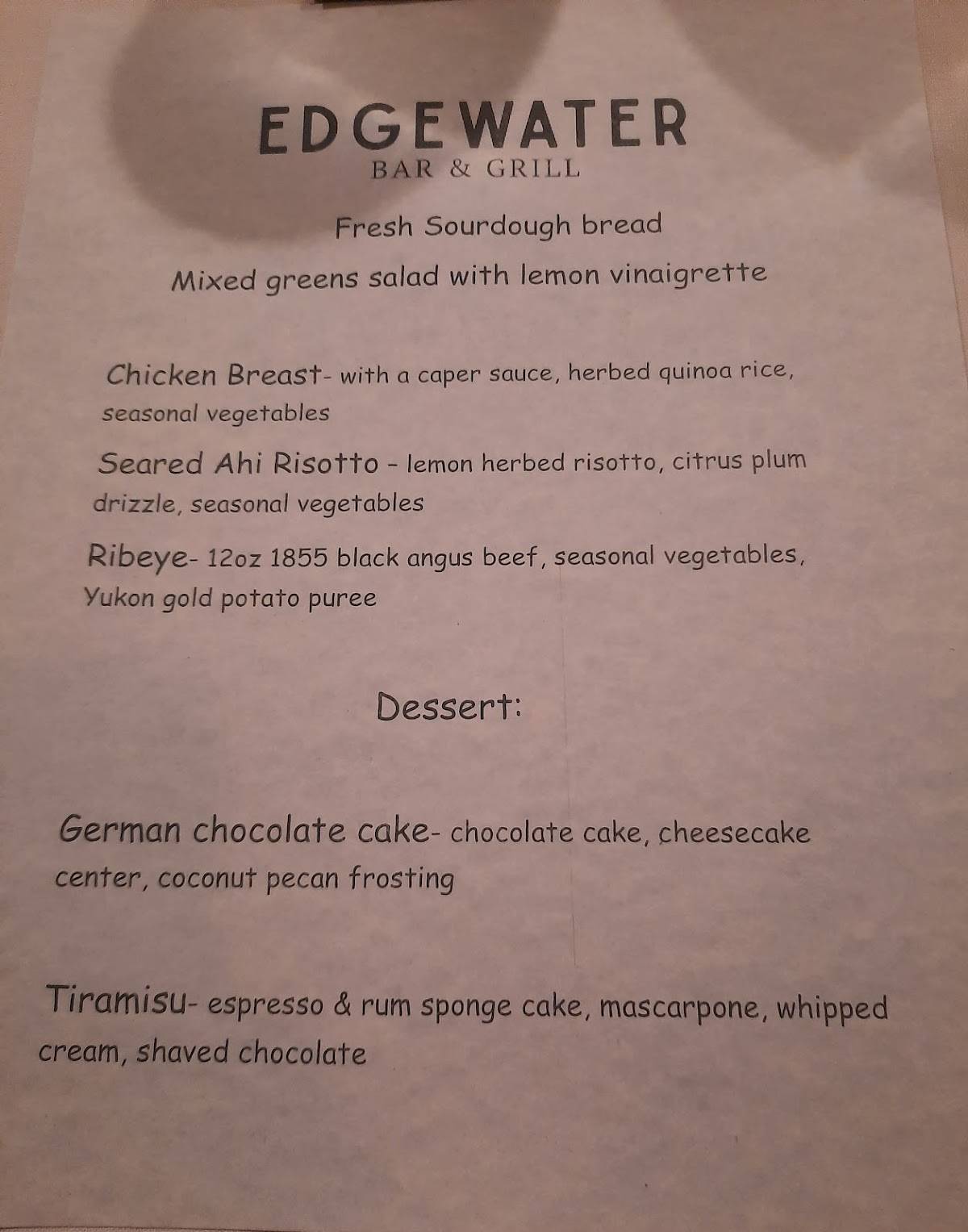 Menu at Edgewater Grill pub & bar, San Diego, 861 W Harbor Dr