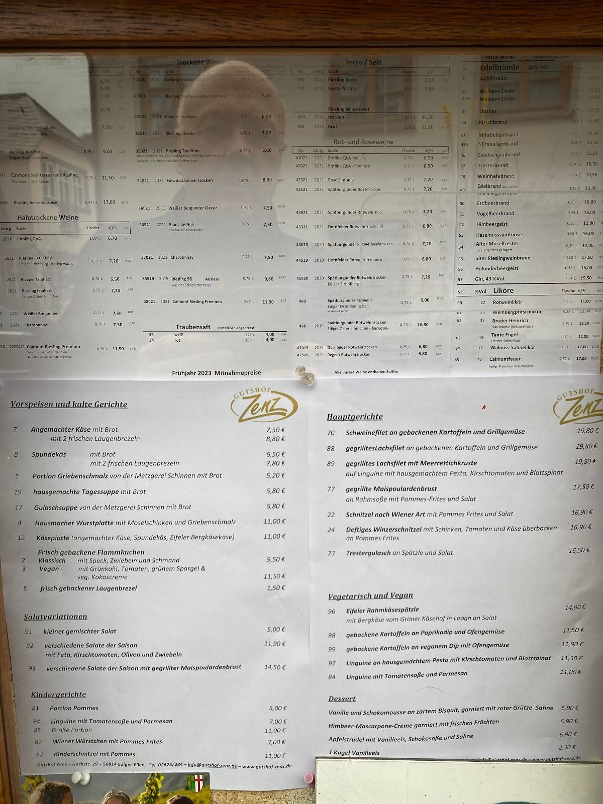 Speisekarte von Gutshof Zenz pub & Bar, Ediger-Eller