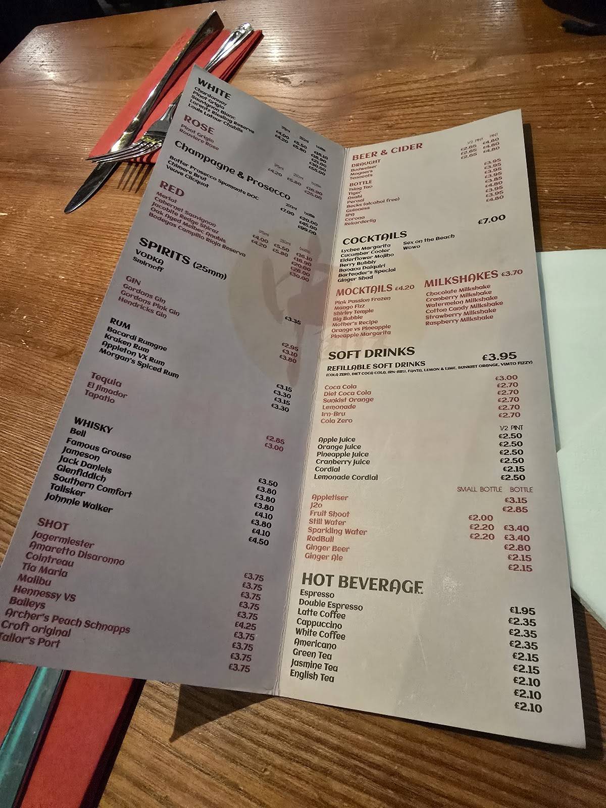 Menu at China Red restaurant, Edinburgh, 30 Grindlay St