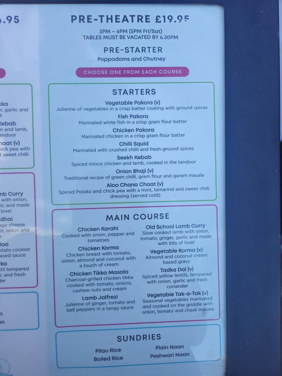 Menu at Khushi's restaurant, Edinburgh
