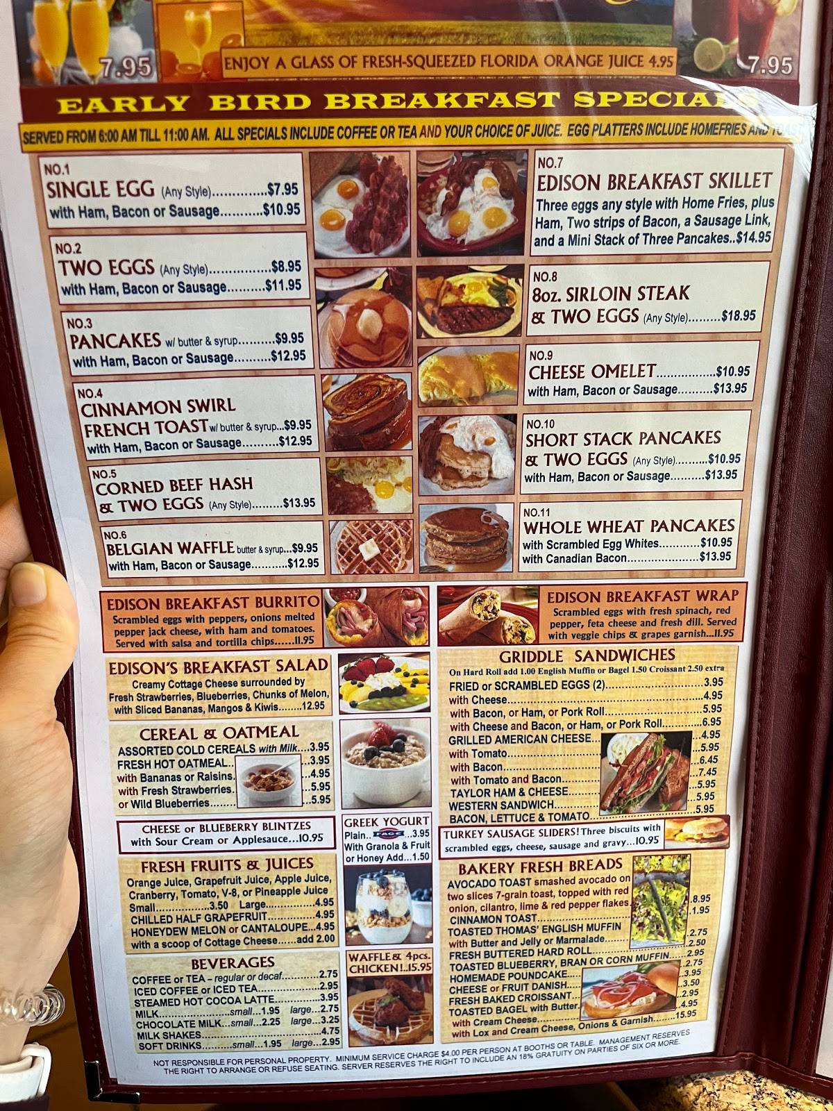 Menu at The Edison Diner restaurant, Edison
