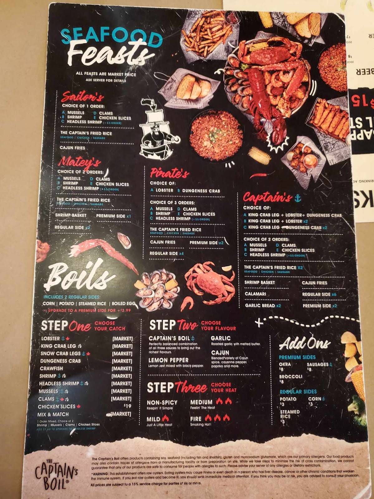 Menu at The Captain's Boil restaurant, Edmonton, 137 Ave NW