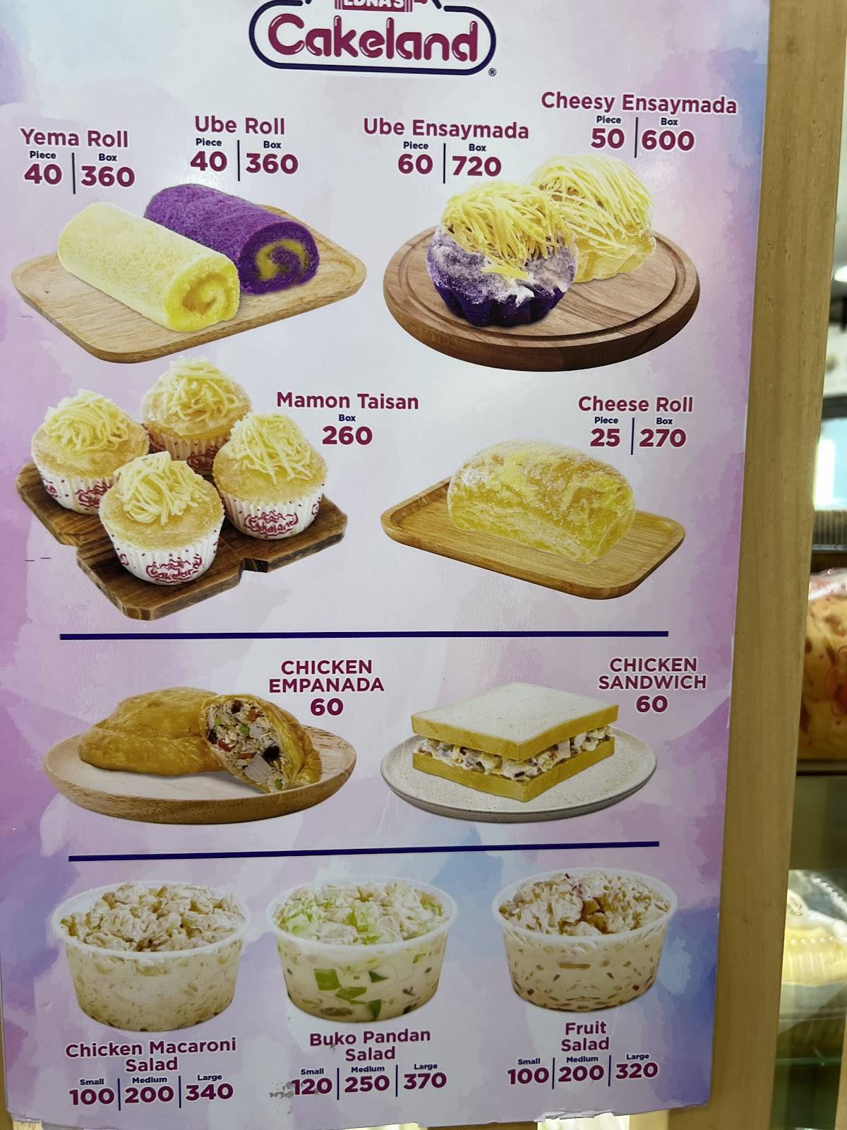 Menu at Edna's Cakeland Sto. Rosario Angeles restaurant, Angeles