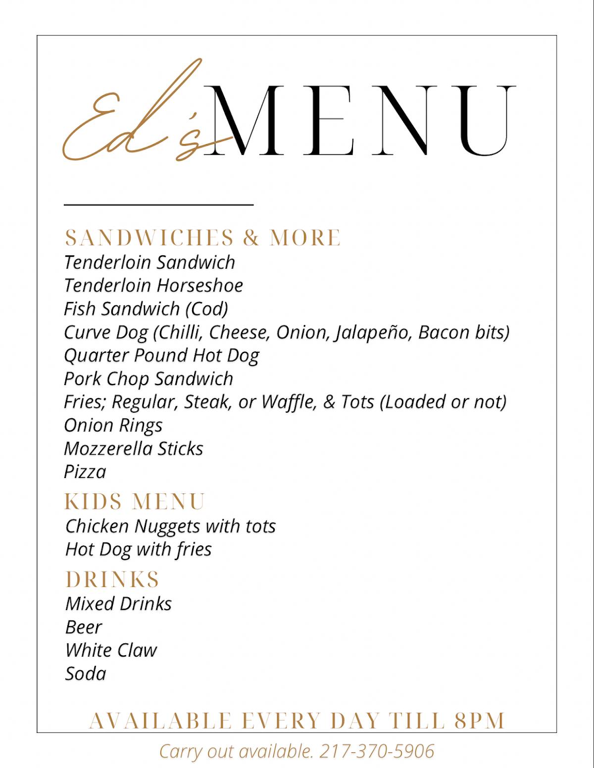 Menu at Ed's on the Curve pub & bar, Murrayville